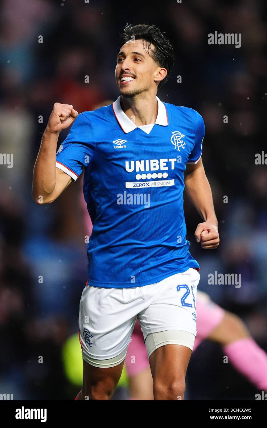 Rangers’ Bojan Miovski celebrates scoring their side's second goal of ...