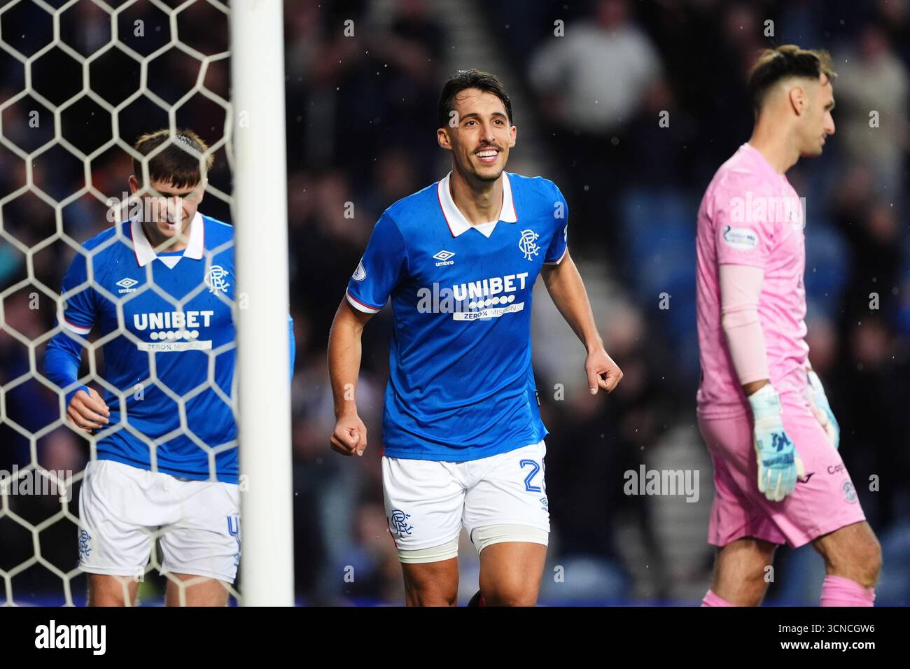 Rangers’ Bojan Miovski celebrates scoring their side's second goal of ...
