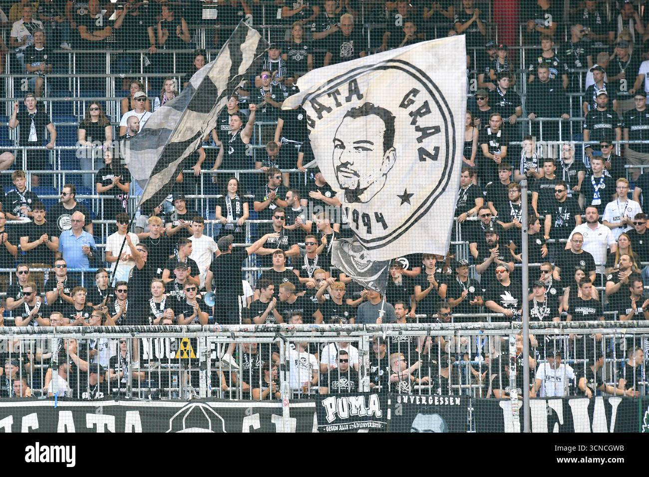 SALZBURG, AUSTRIA - SEPTEMBER 20: Fans of SK Puntigamer Stur Graz ...