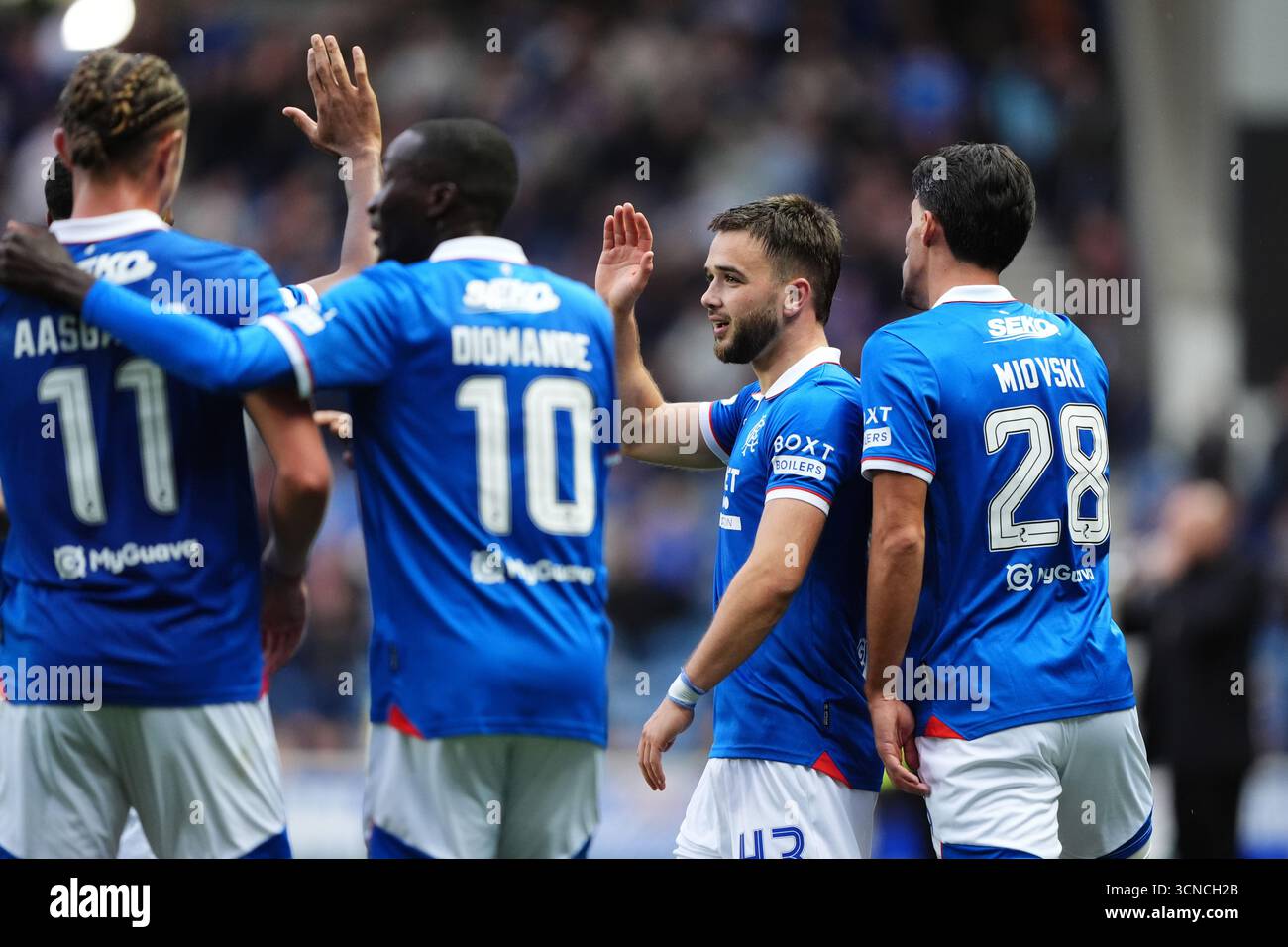 Rangers’ Nicolas Raskin (second from right) celebrates scoring their ...