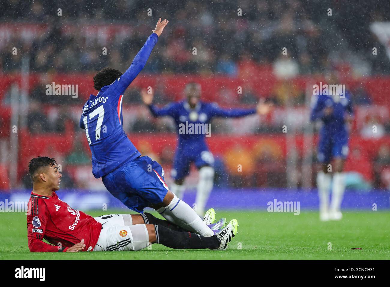 Manchester United midfielder Casemiro (18) tackle on Chelsea midfielder ...