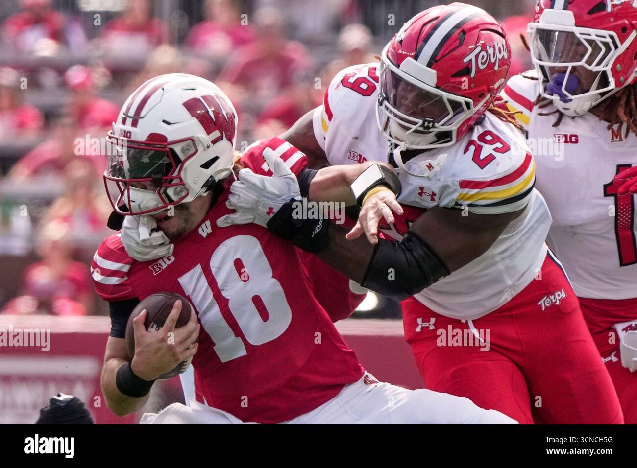 Maryland's Sidney Stewart (29) stops Wisconsin's Danny O'Neil (18 ...