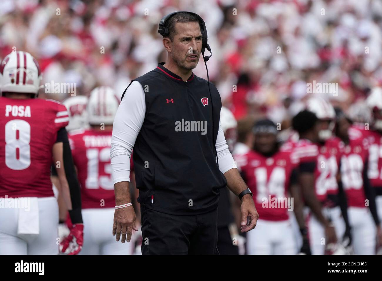 Wisconsin head coach Luke Fickell reacts during the first half of an ...