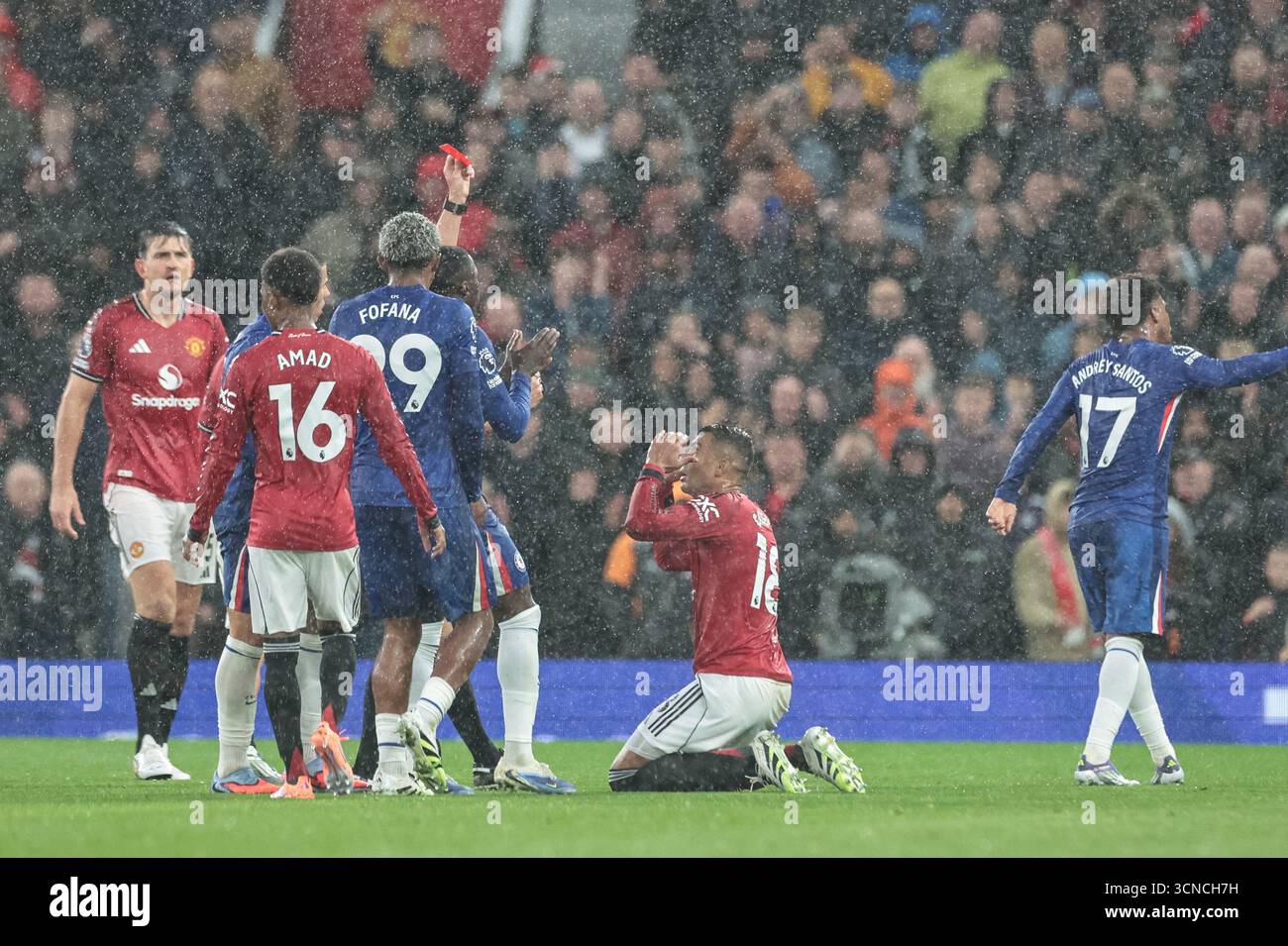 Peter Bankes sends off Casemiro of Manchester United after giving him a ...