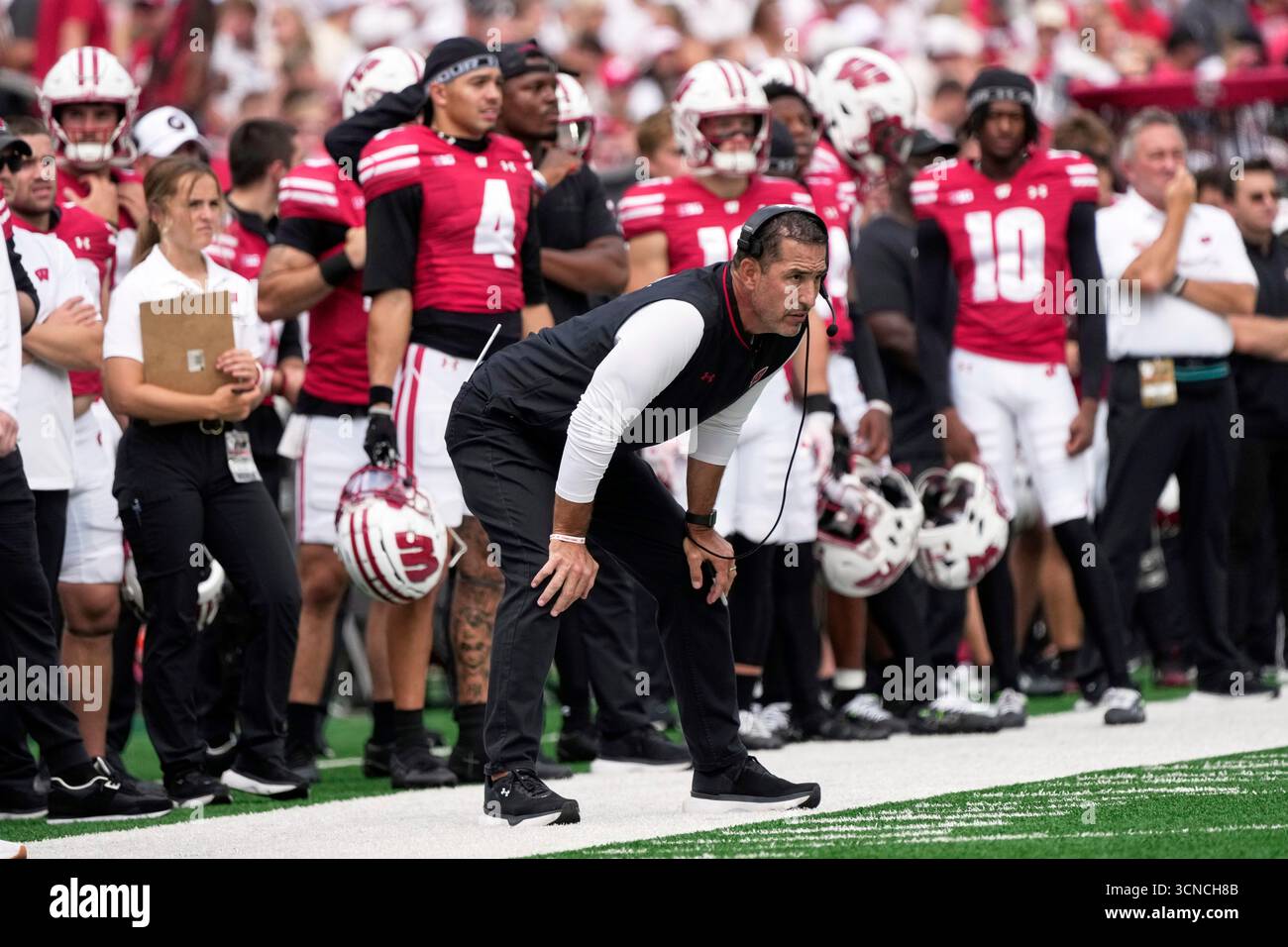 Wisconsin head coach Luke Fickell watches during the first half of an ...