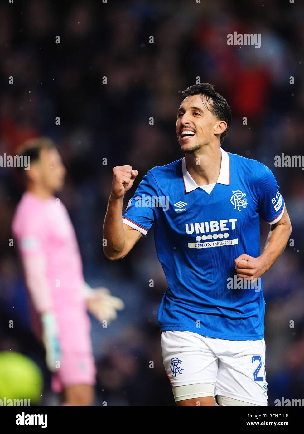 Rangers’ Bojan Miovski celebrates scoring their side's second goal of ...