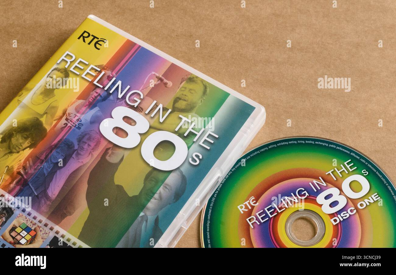 'Reeling in the 80s' RTE DVD cover with disc, isolated on light blank ...