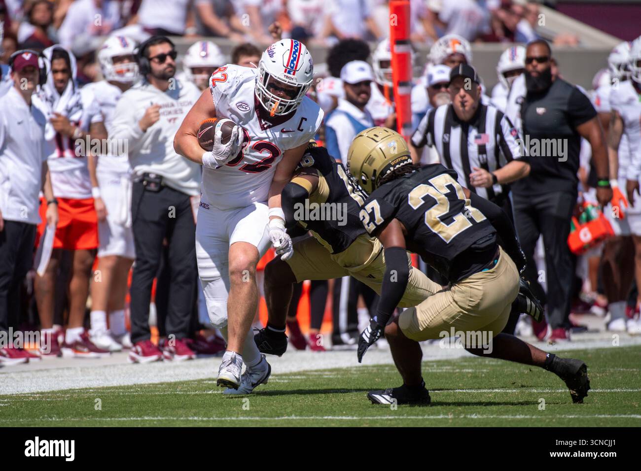 Virginia Tech tight end Benji Gosnell (82) carries the ball following a ...