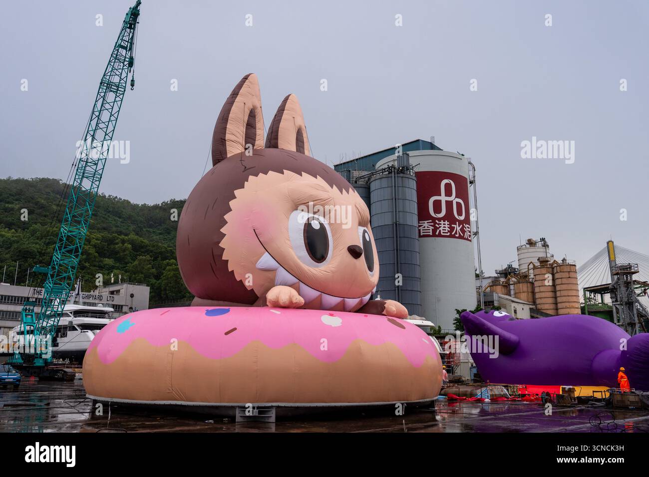 A general view showing a Labubu Inflatable Sculptures on shore on ...