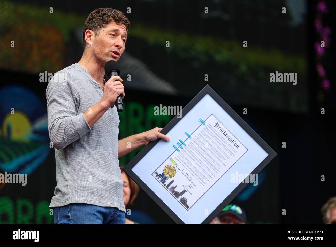 Minneapolis Mayor Jacob Frey delivers a proclamation during a press ...