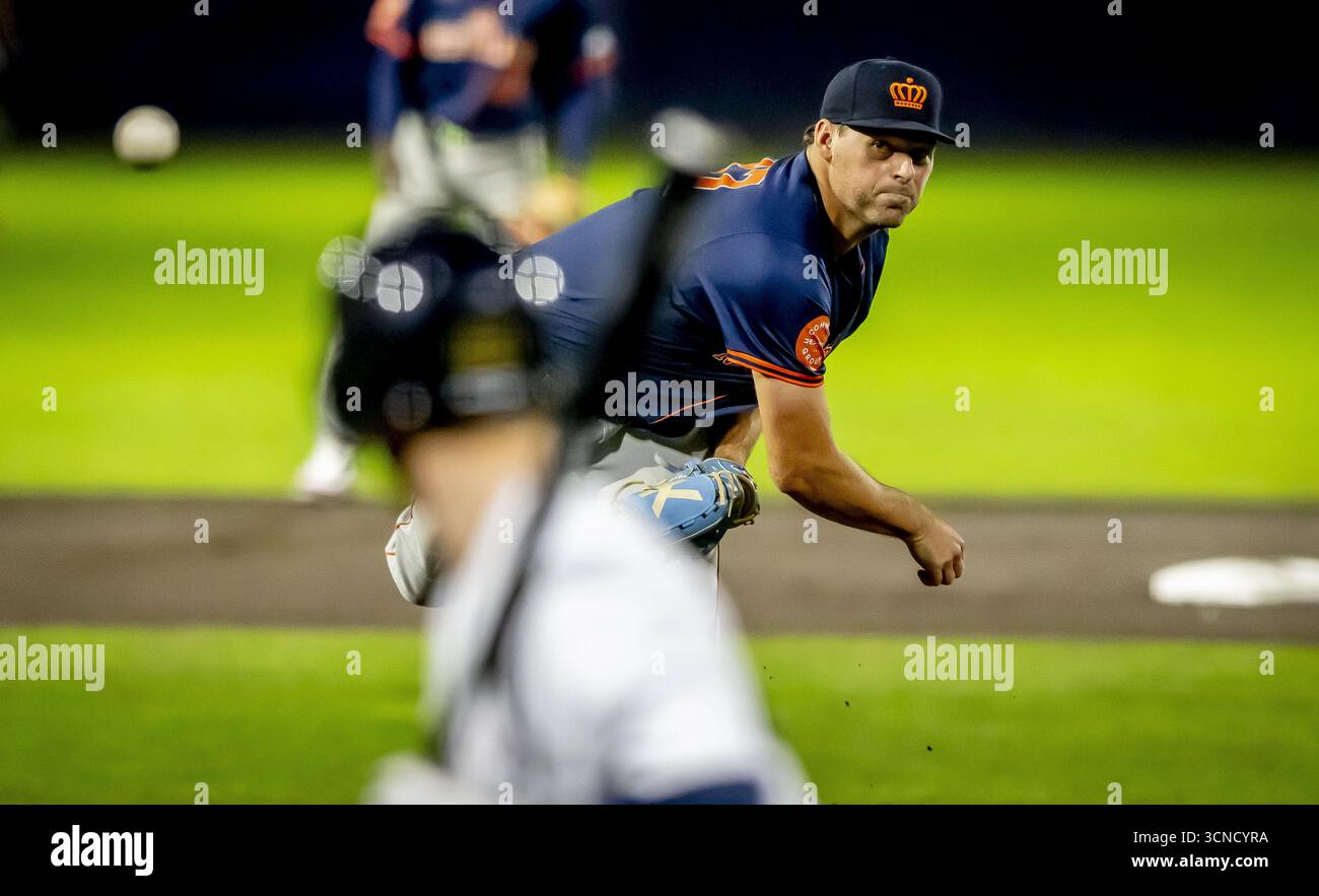 ROTTERDAM - Dutch baseball player Tom De Blok in action against Great ...
