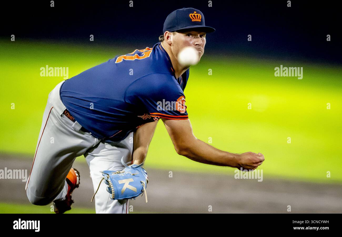 ROTTERDAM - Dutch baseball player Tom De Blok in action against Great ...