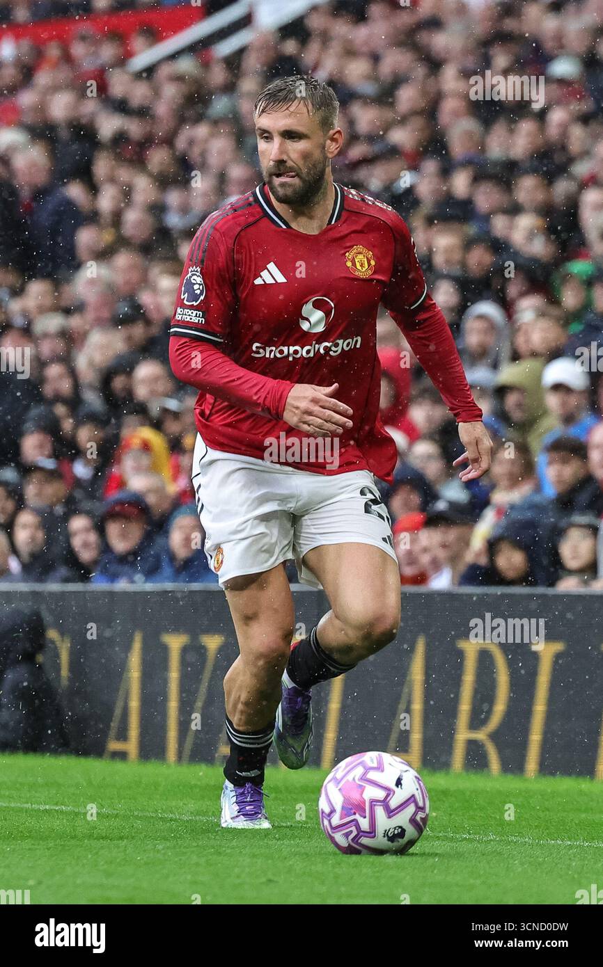 Luke Shaw of Manchester United breaks with the ball during the Premier ...