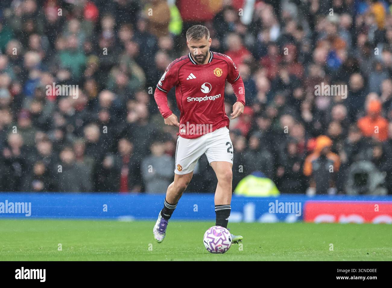 Luke Shaw of Manchester United breaks with the ball during the Premier ...