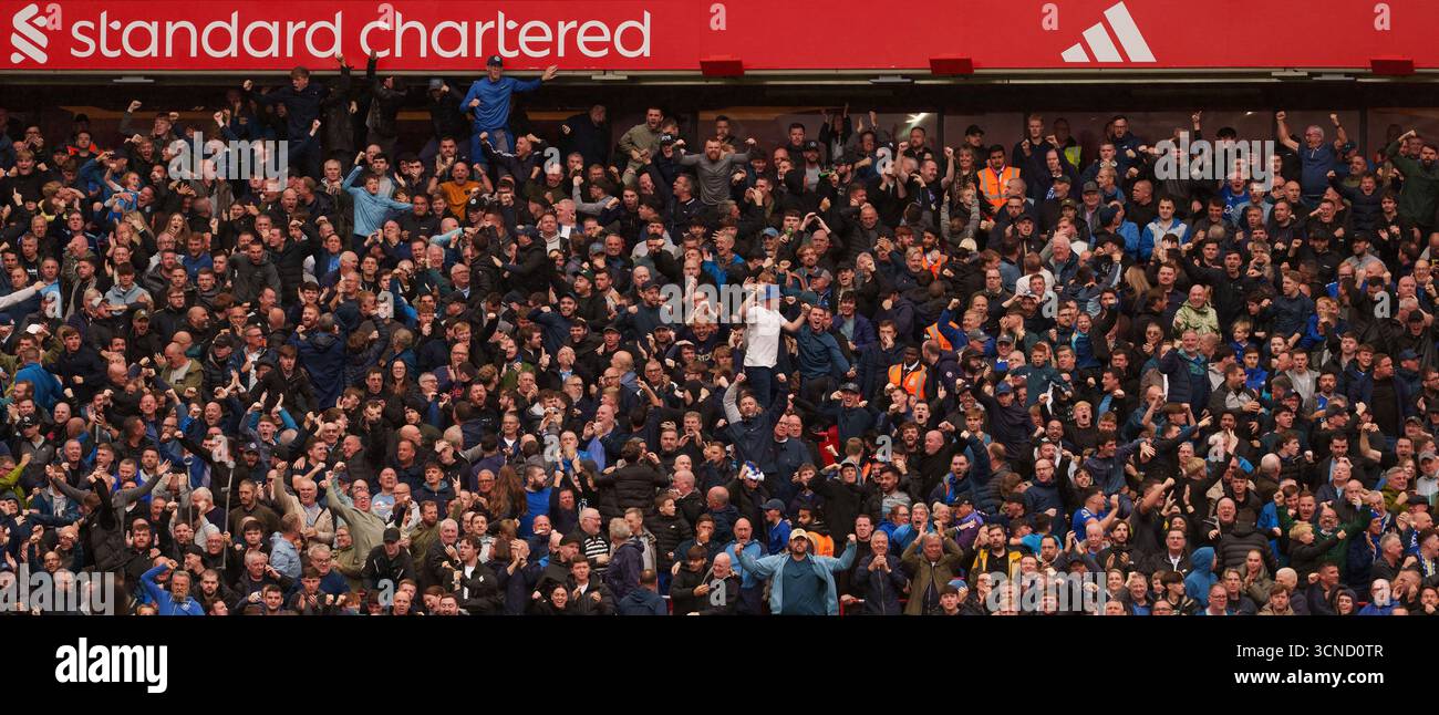 Everton's fans during the Premier League match between Liverpool and ...