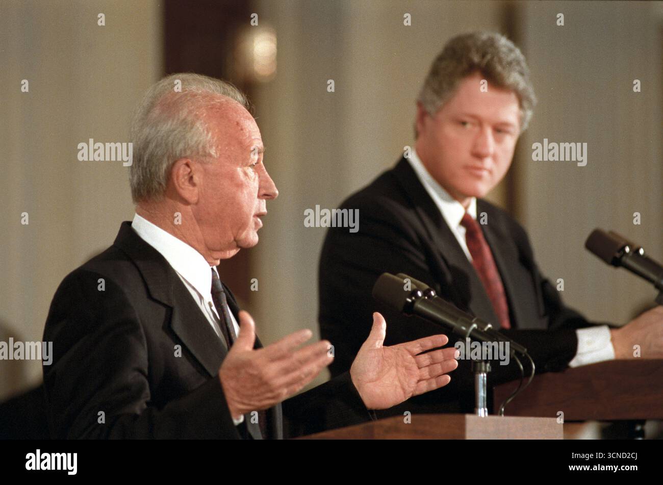 U.S. President Bill Clinton and Israeli Prime Minister Yitzhak Rabin ...
