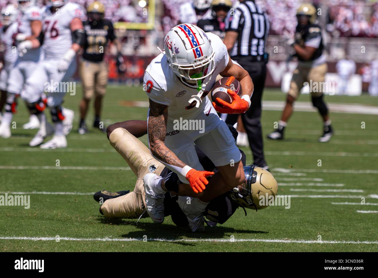 Virginia Tech wide receiver Ayden Greene (0) scores a touchdown past ...