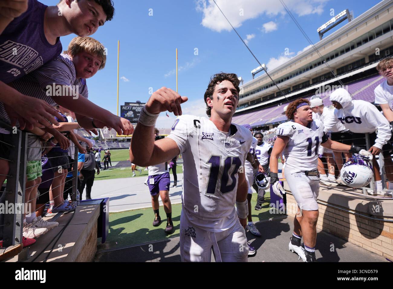 TCU quarterback Josh Hoover (10) celebrates as he walks off the field ...