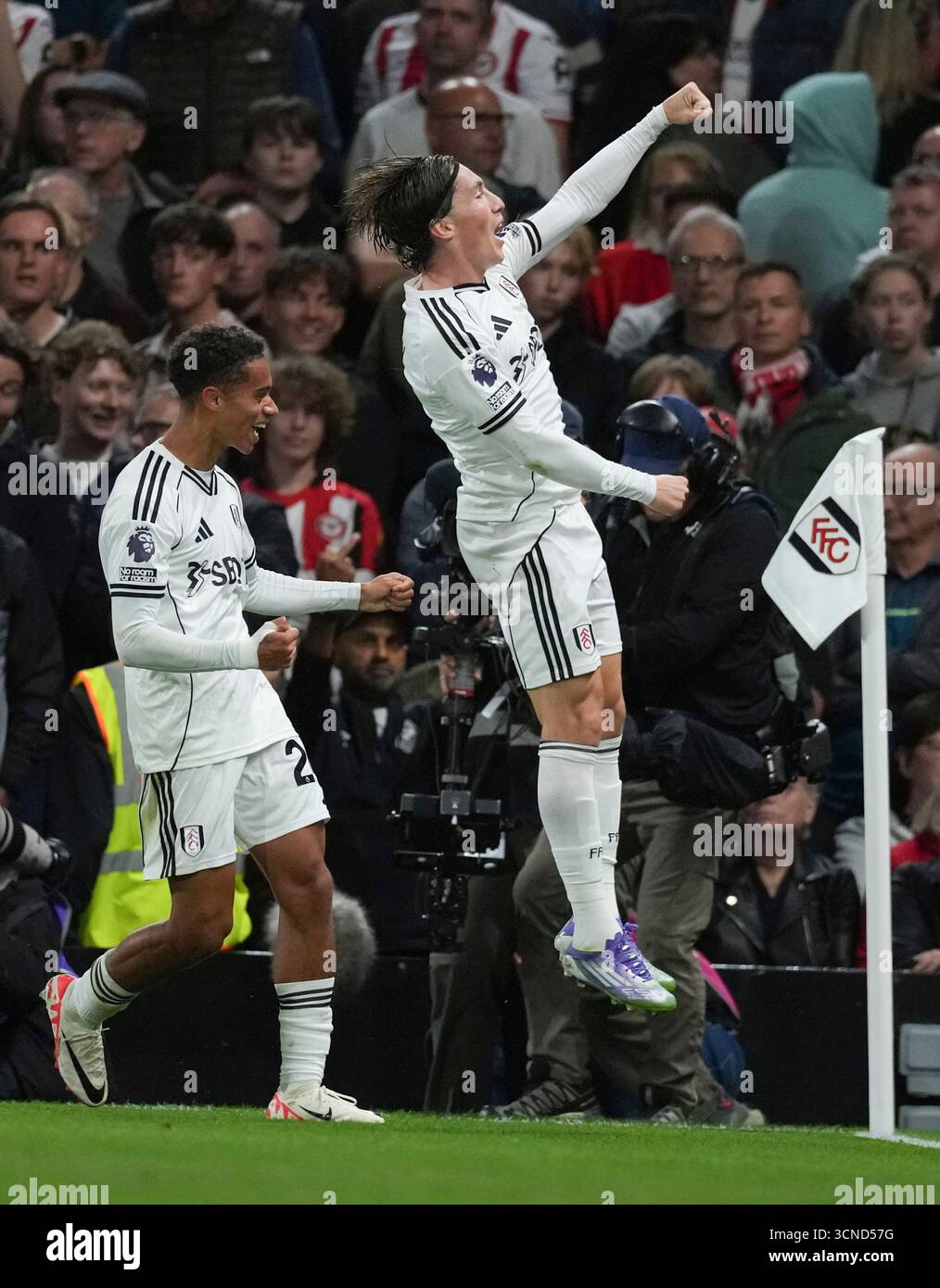 Fulham's Harry Wilson celebrates scoring 2nd goal 2-1 with Josh King ...