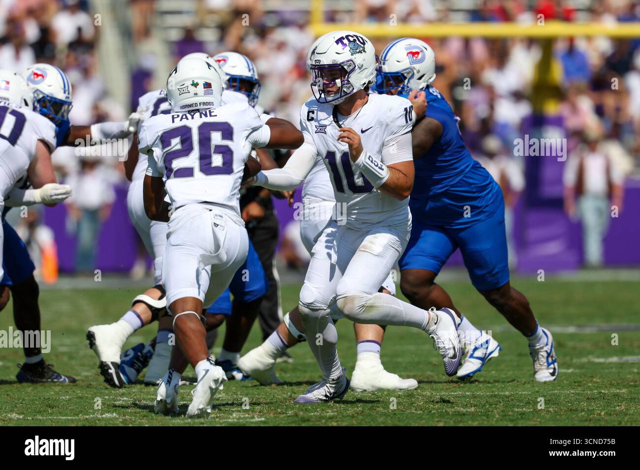 September 20, 2025: TCU Horned Frogs quarterback Josh Hoover (10) hands ...