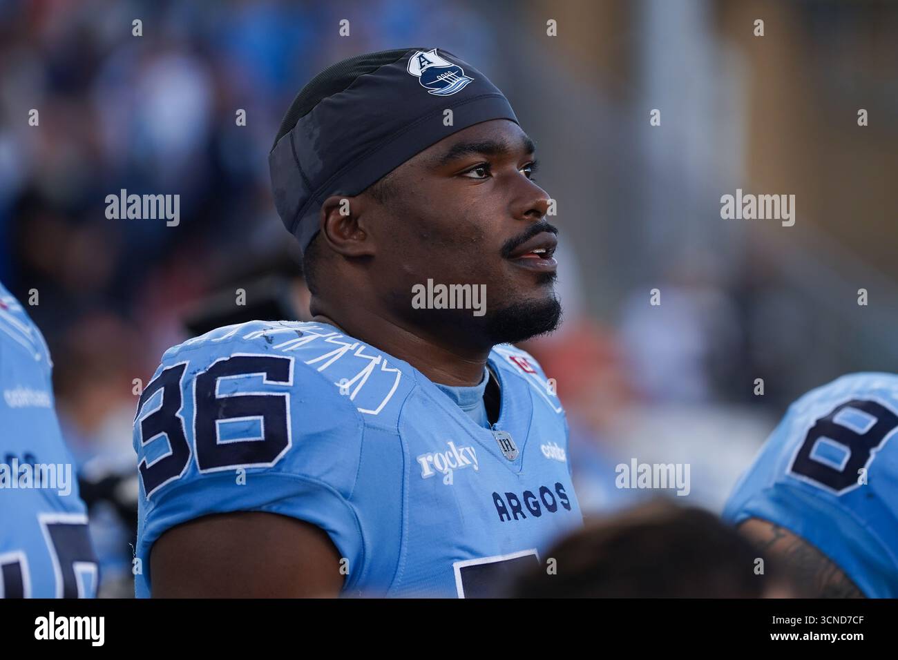 linebacker Aaron Casey #36 of Toronto Argonautslooks on in the first ...