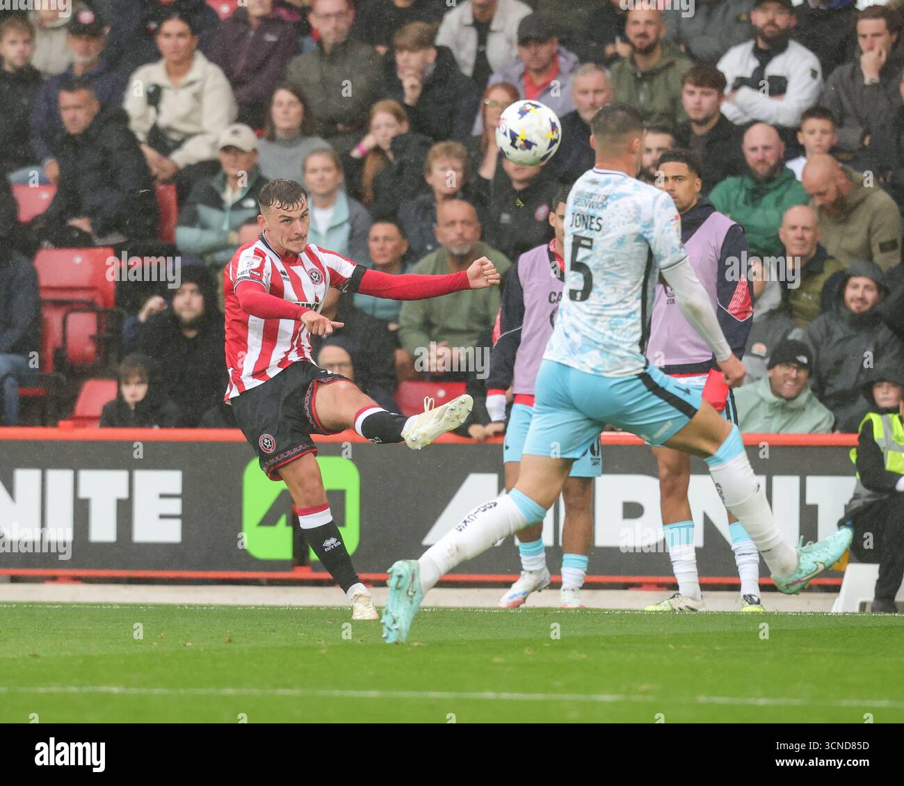 Ben Mee of Sheffield United crosses the ball during the Sky Bet ...