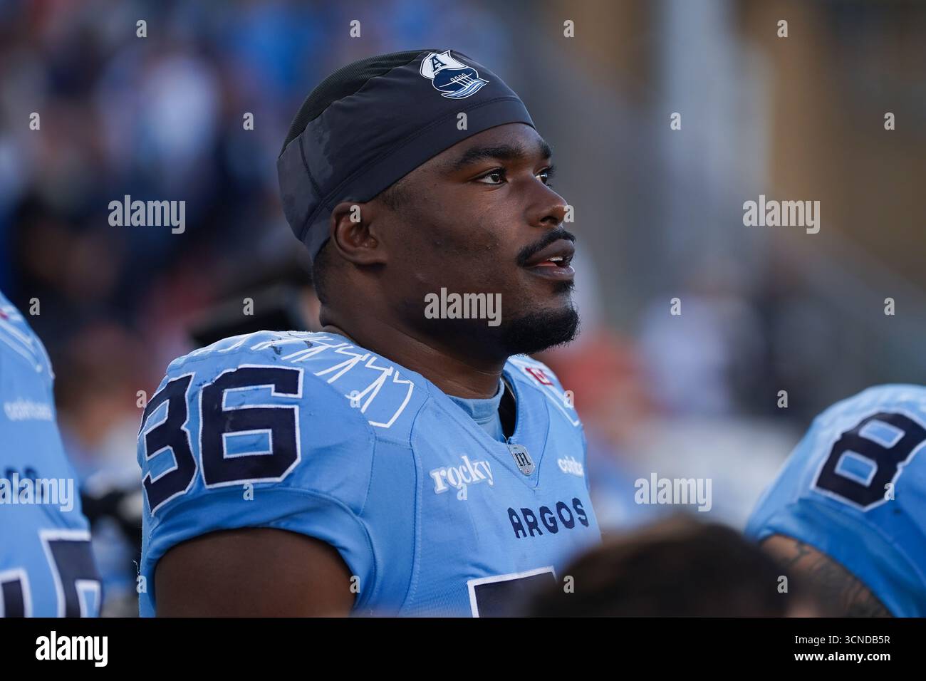 linebacker Aaron Casey #36 of Toronto Argonautslooks on in the first ...