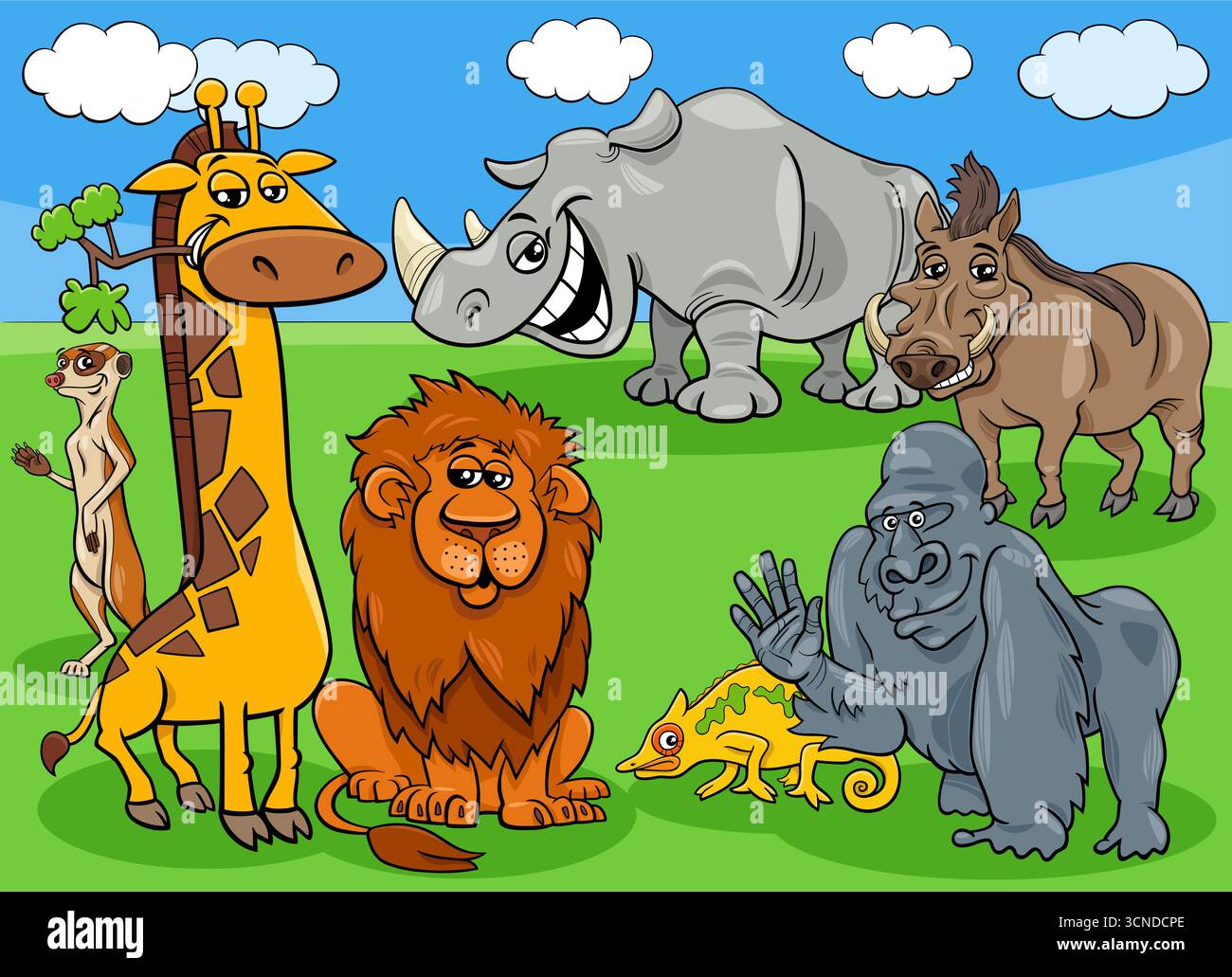 Cartoon illustrations of wild animals comic characters group Stock ...
