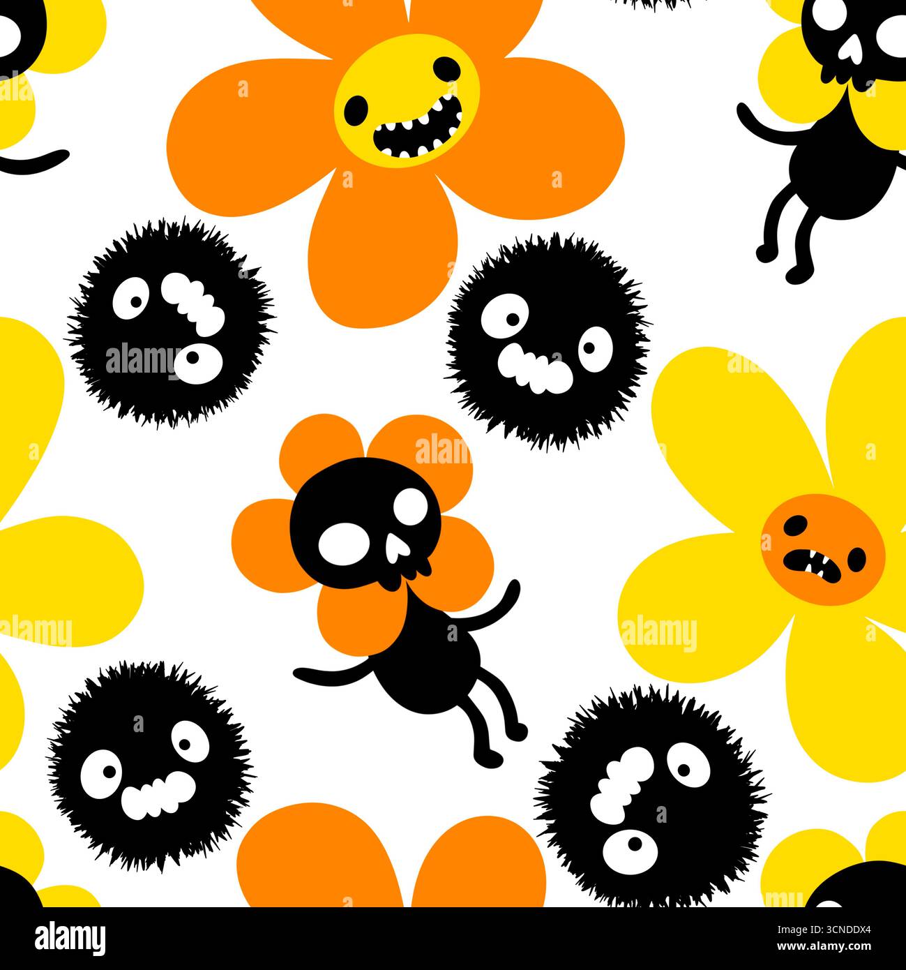 Autumn floral seamless Halloween monster and flower pattern for ...