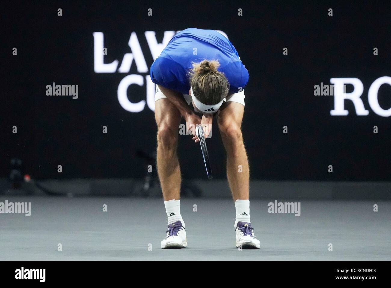 Team Europe's Alexander Zverev, of Germany, reacts after losing a point ...