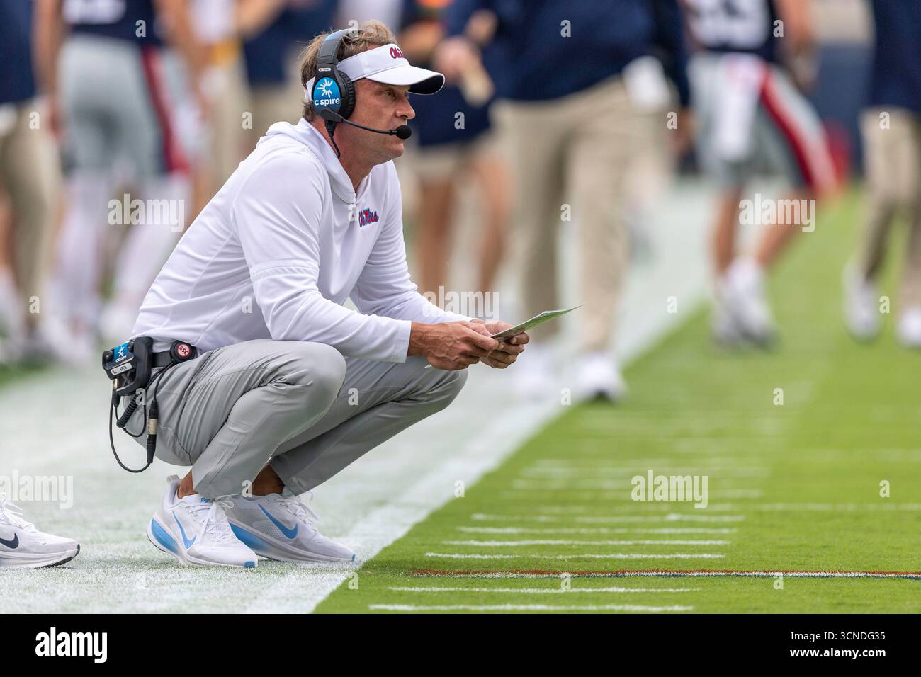 Mississippi head coach Lane Kiffin watches his team during the first ...