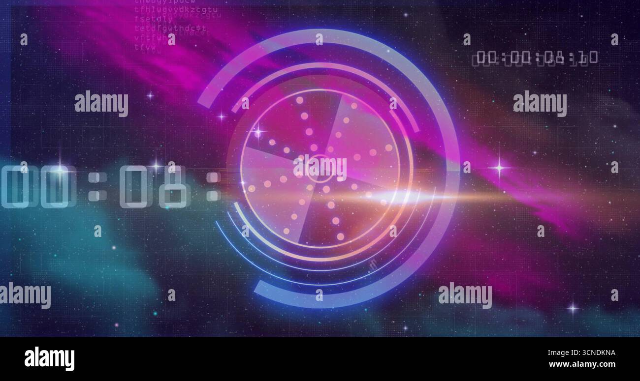 Displaying HUD overlaying nebula, with grid ring segments digital ...