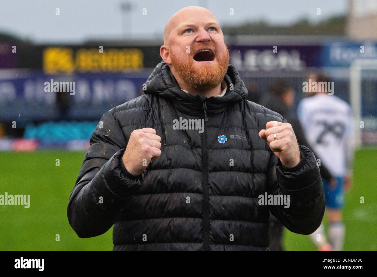 Barrow manager Andy Whing celebrates after the Sky Bet League 2 match ...