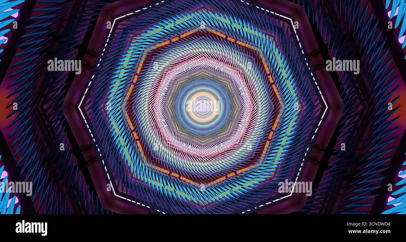 A vibrant geometric pattern with swirling colors creates a captivating ...