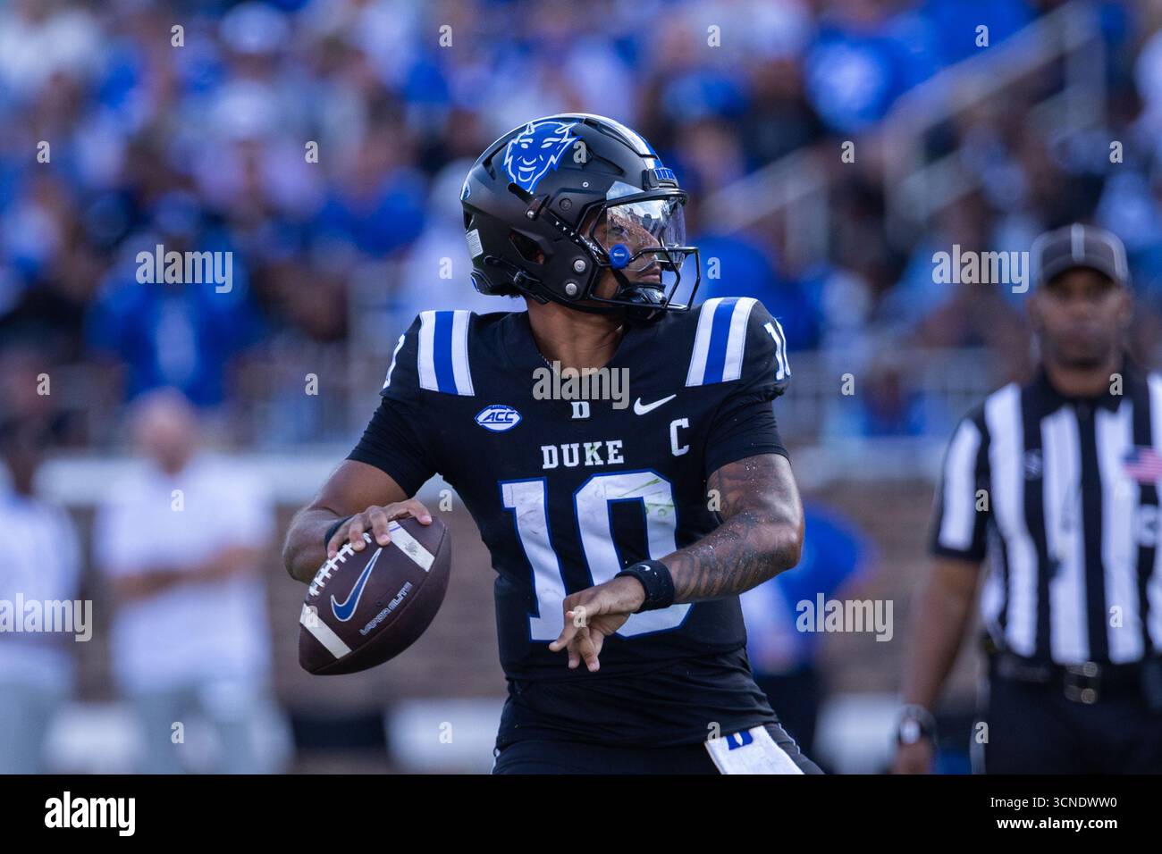 September 20, 2025: Duke Blue quarterback Darian Mensah (10) drops back ...