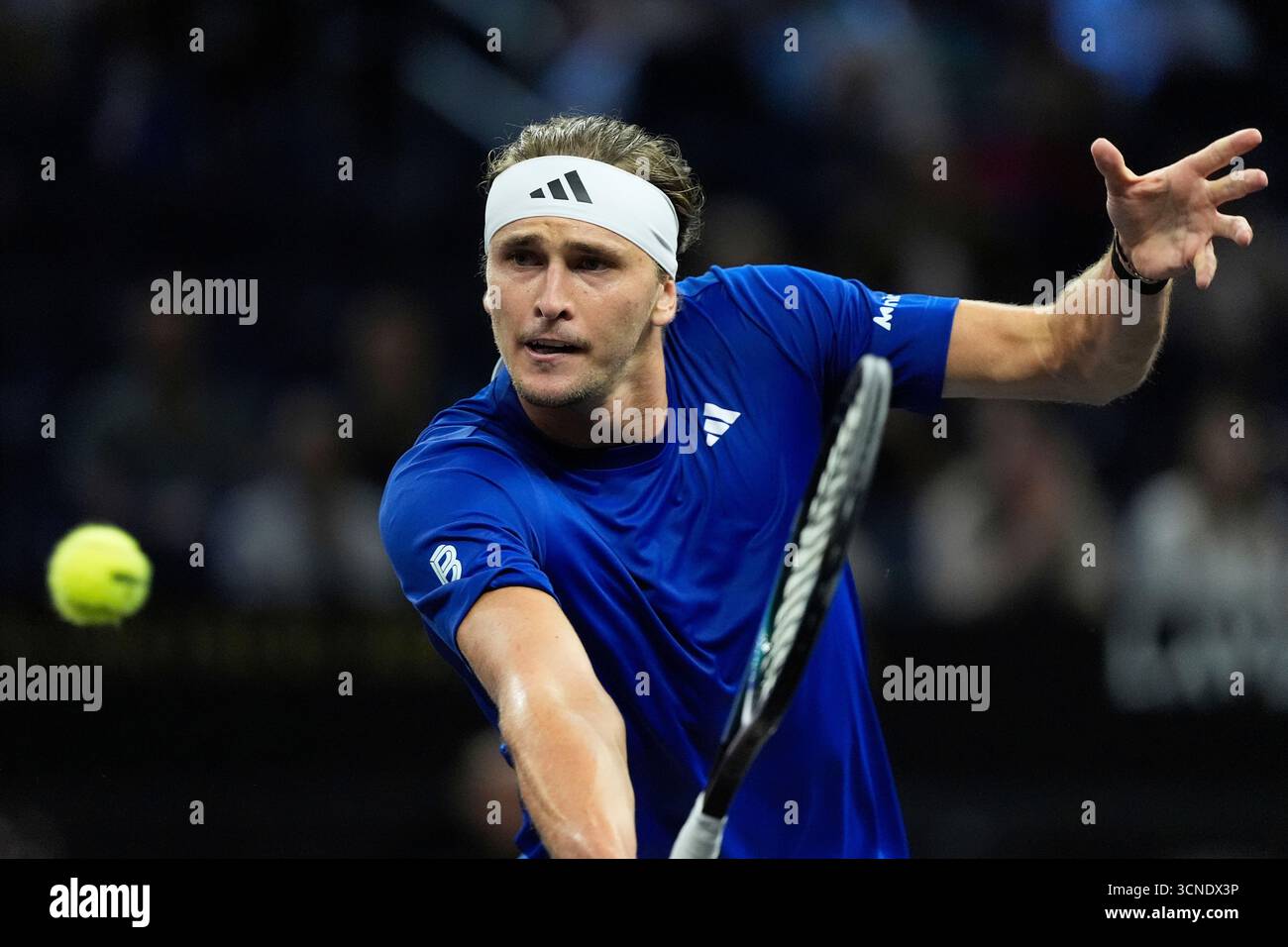 Team Europe's Alexander Zverev, of Germany, returns a shot against Team ...
