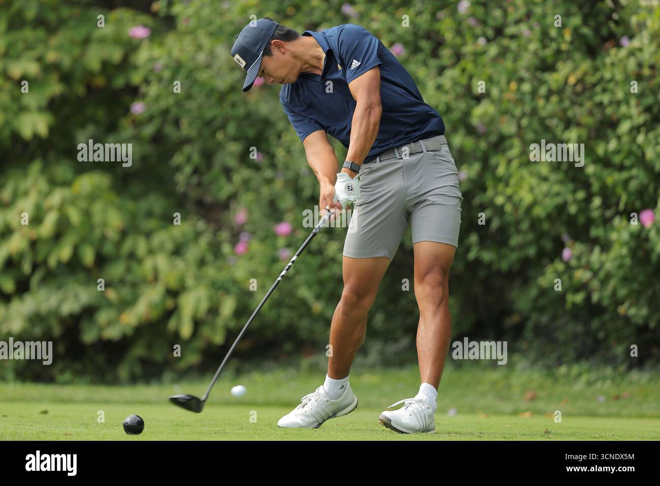 Aidan Tran, of Georgia Tech, tees off from hole one during an NCAA golf ...