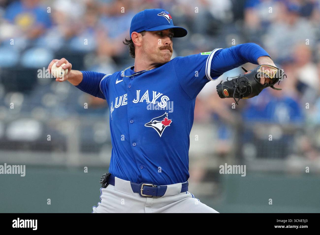 Toronto Blue Jays starting pitcher Shane Bieber throws in the first ...