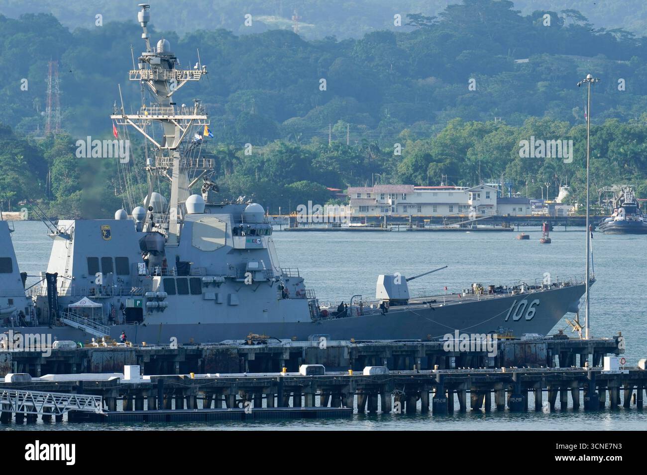 The U.S. Navy warship USS Stockdale docks in the Panama Canal at the ...