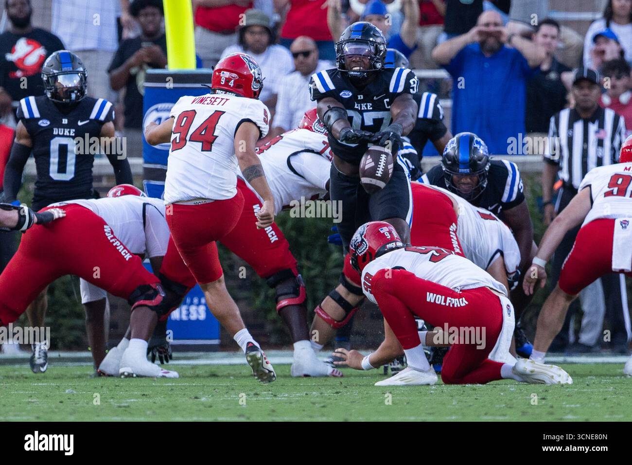 September 20, 2025: Duke Blue defensive end Wesley Williams (97) blocks ...