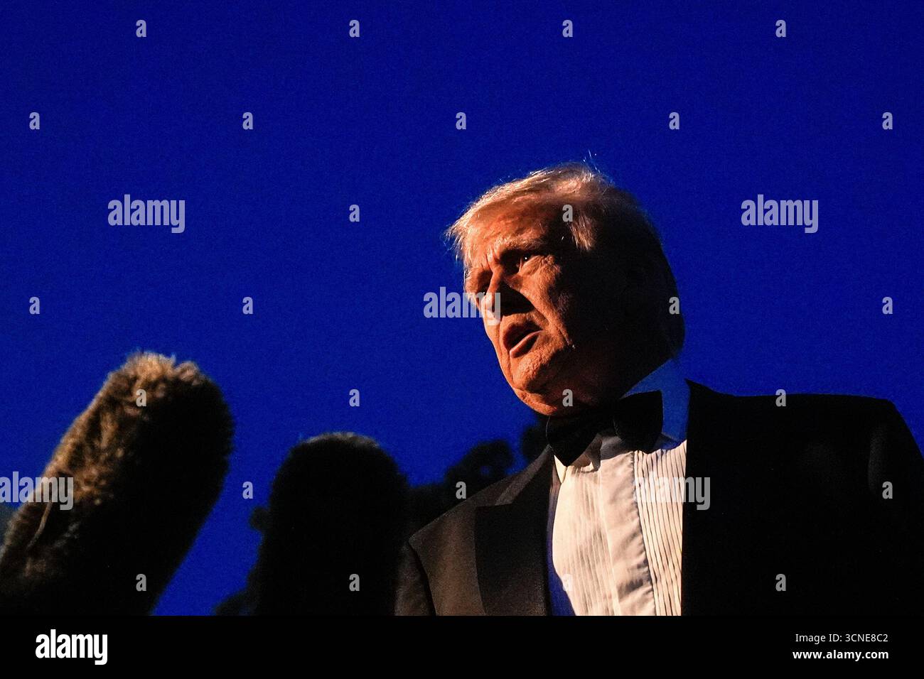 President Donald Trump speaks to reporters before departing the White ...