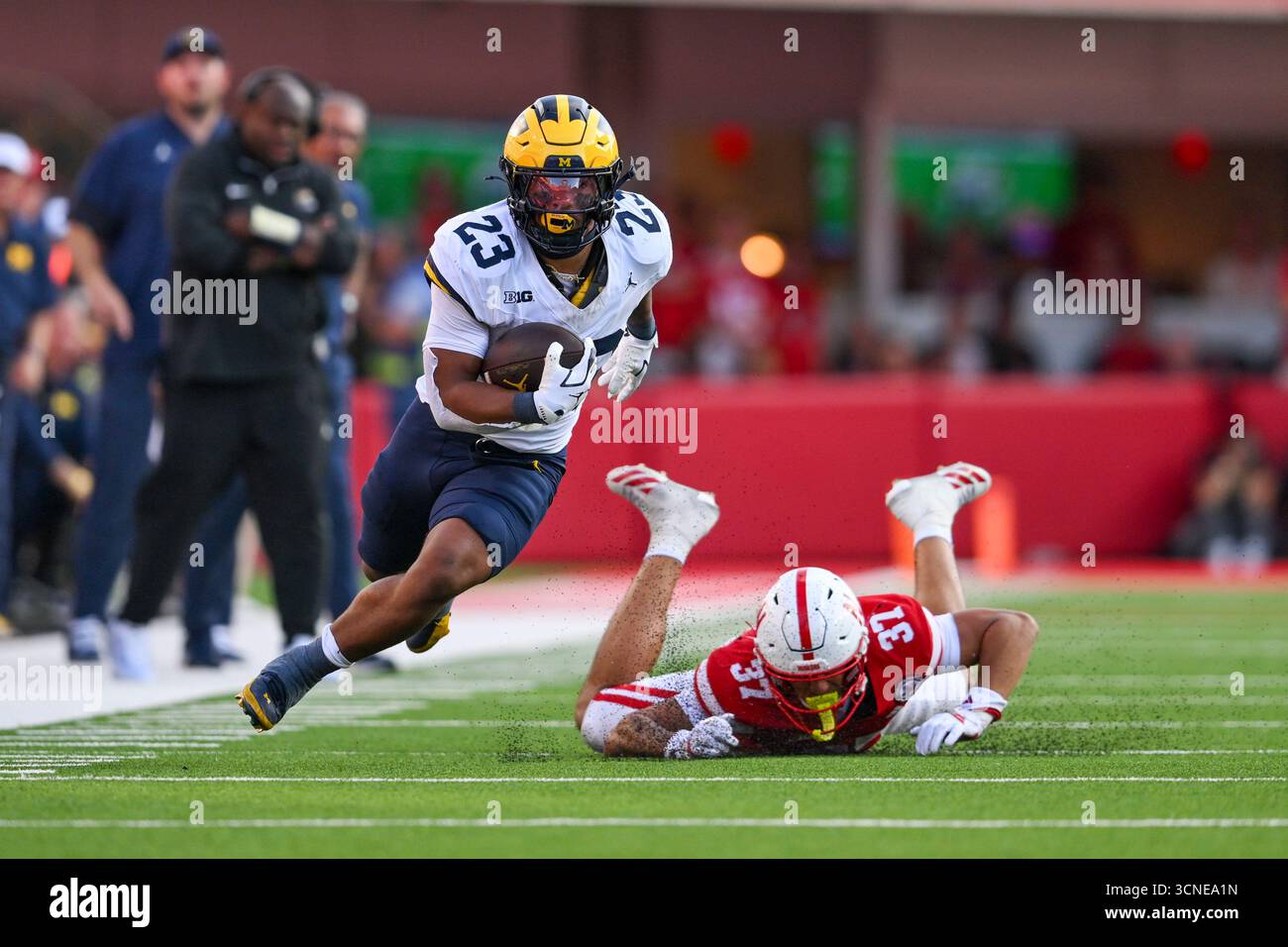 September 20, 2025: Michigan running back Jordan Marshall (23) slips ...