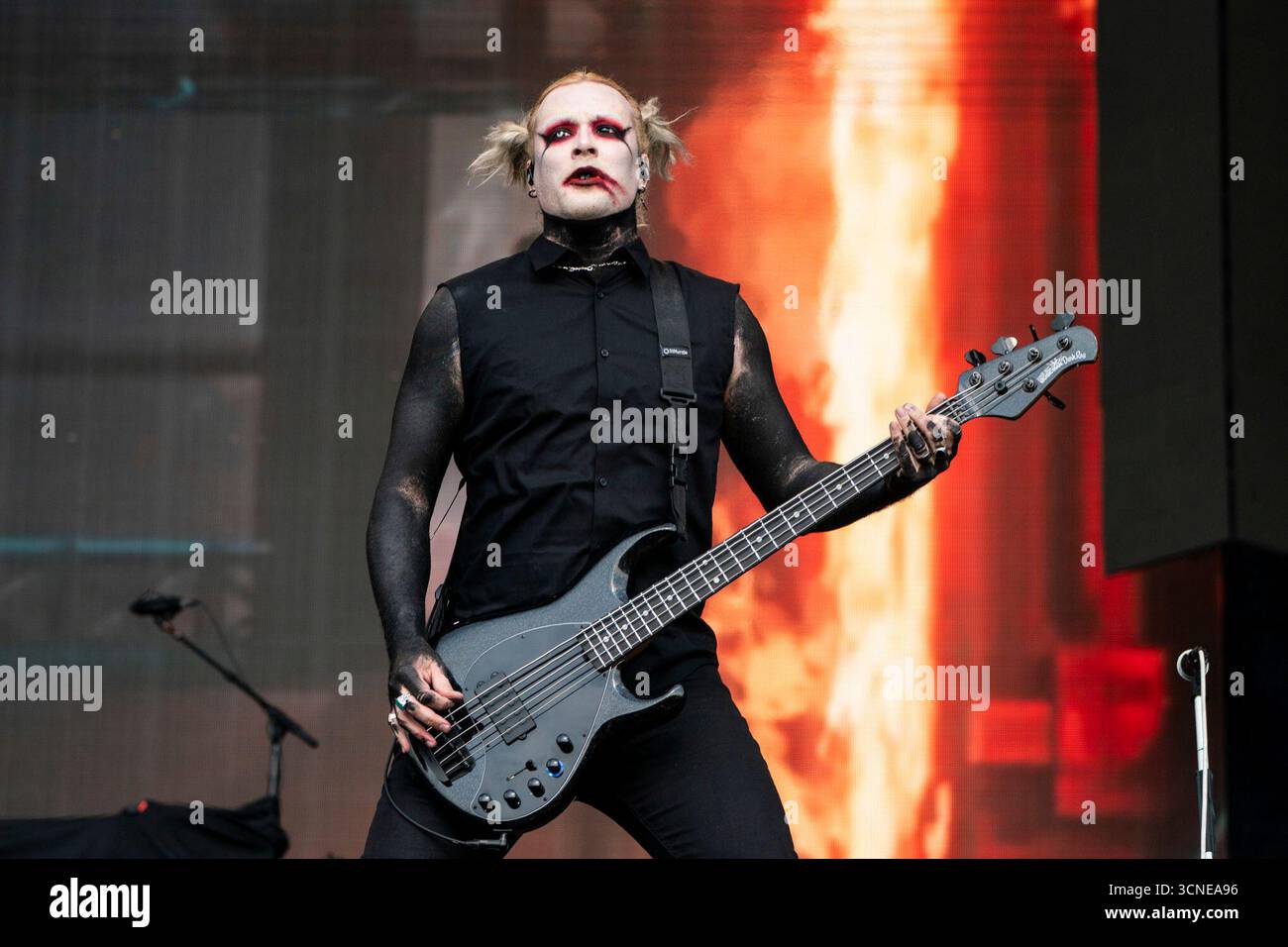 Justin Morrow of Motionless in White performs during Louder Than Life music festival seen on ...