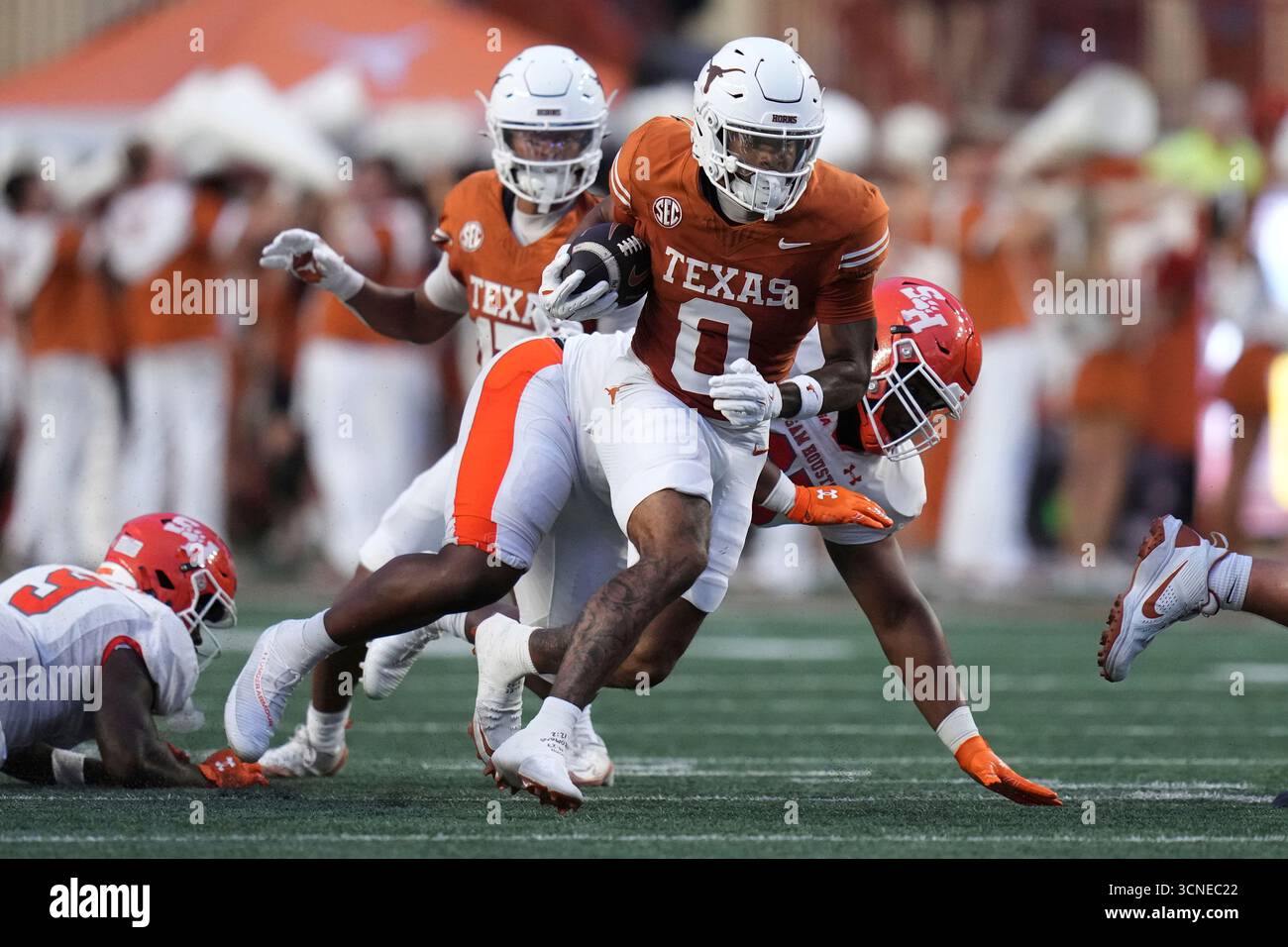 Texas wide receiver DeAndre Moore Jr. (0) runs against Sam Houston ...