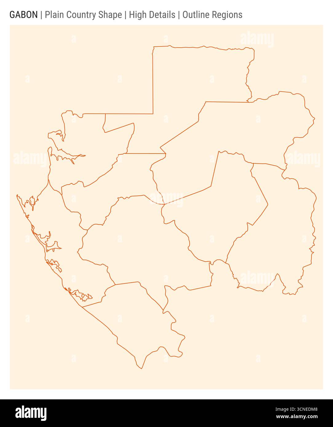 Gabon plain country map. High details. Outline regions style. Shape of ...