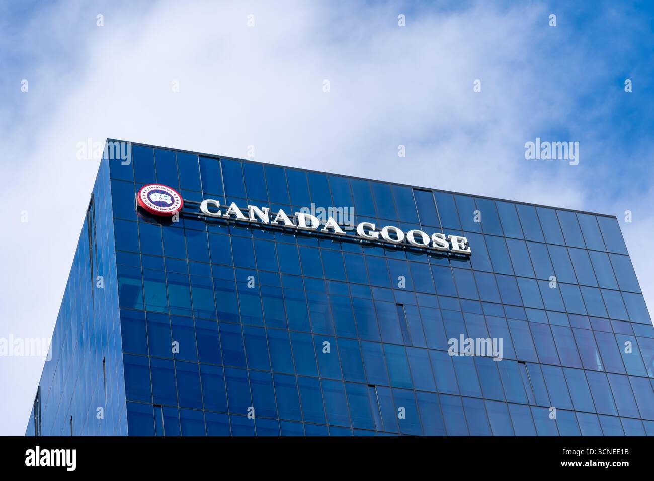 Canada Goose logo and sign on the Headquarters building. Toronto ...