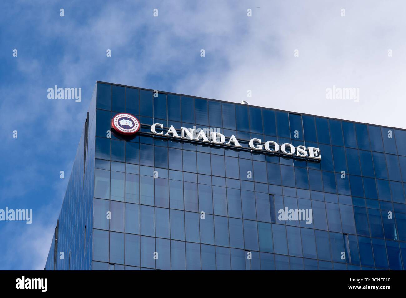 Canada Goose logo and sign on the Headquarters building. Toronto ...