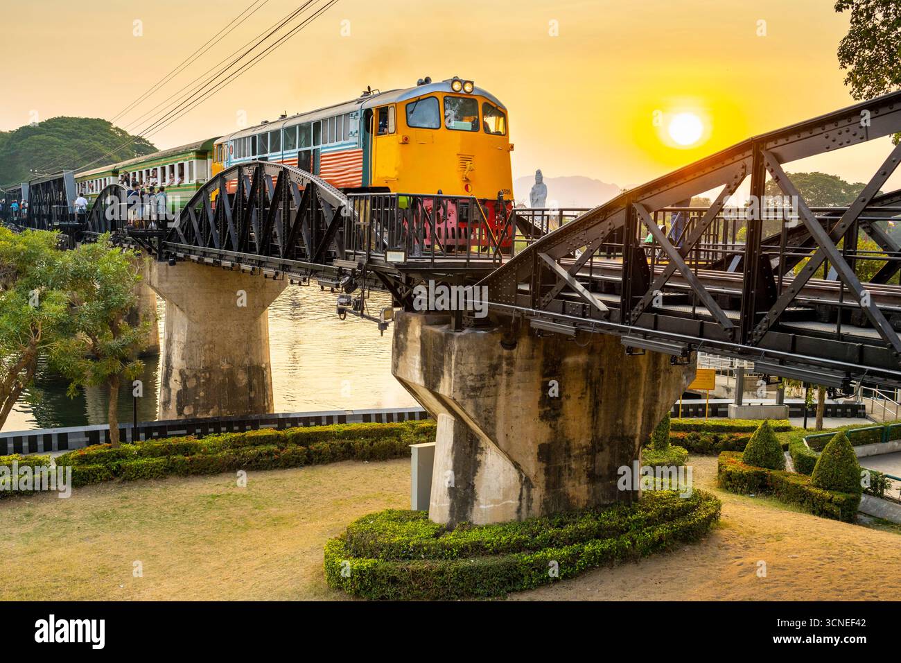 A locomotive train,carries tourists across the famous landmark iron ...