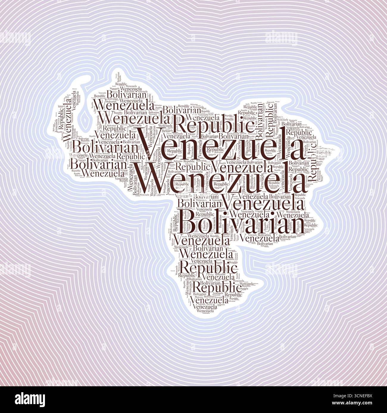 Venezuela shape formed by country name in multiple languages. Venezuela ...