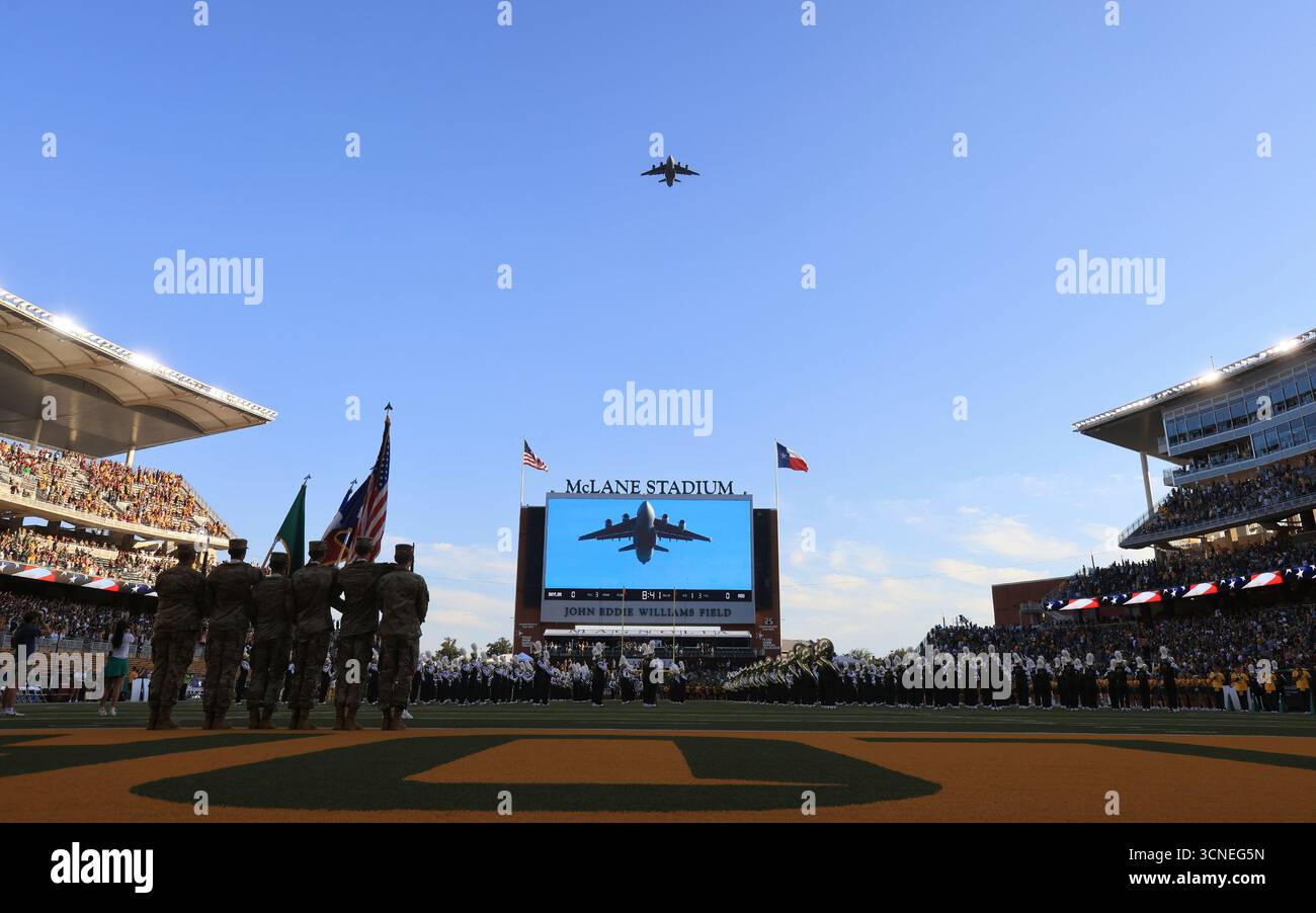 A C-17 makes a flyover McLane Stadium before an NCAA college football ...